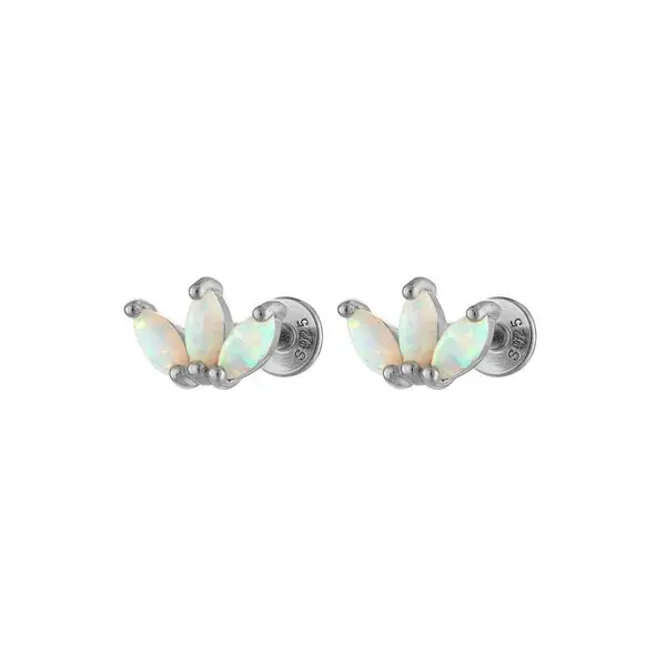 OUTOFOFFICE Silver / Green Opal Gemstone Silver Flatback Stud - Silver/green