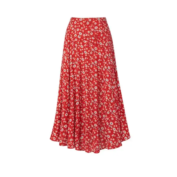 ROSE & NANCY Philippa Floral Print Midi Skirt - Red