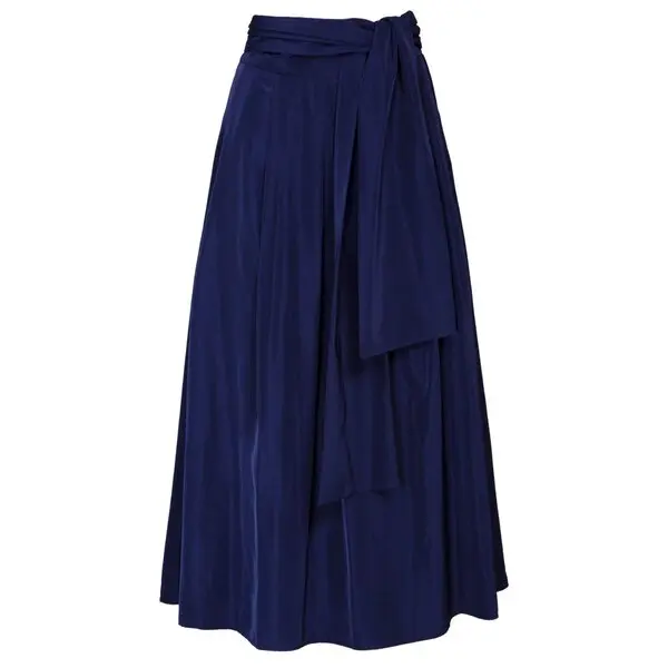 THE EXTREME COLLECTION Navy Midi Skirt Taffeta With Waist Tie - Blue