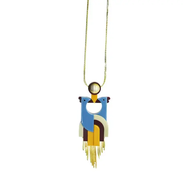 GISSA BICALHO Handmade Acrylic Necklace Quetzal / Hortensia - Blue