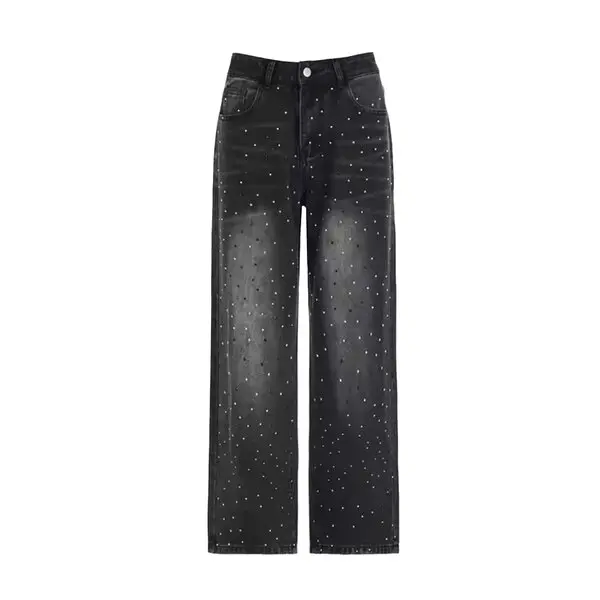 CHANEL JOAN ELKAYAM Dark Crystal Embellished White Washed Jeans - Grey