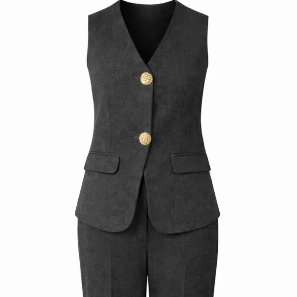 NUVV COLLECTION Sleeveless Wool Vest Set - Grey