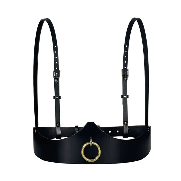 HAUTE CUIR Ringed Venus Leather Underbust Harness - Black
