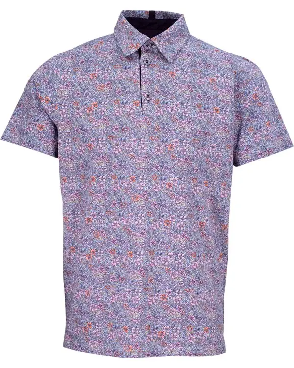 LORDS OF HARLECH Pietro Flower Field Polo Shirt Shadow Pink - Purple