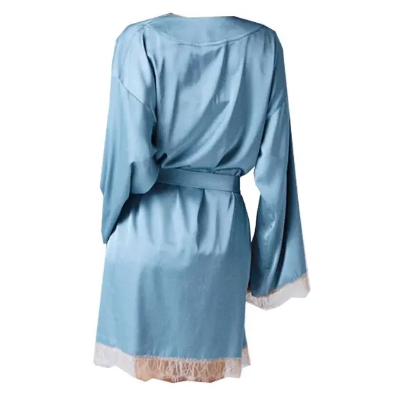 NOBLESSE OBLIGE Duck Egg Long Lace Trimmed Robe - Blue