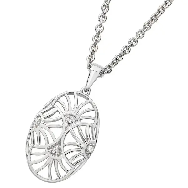 LUCY QUARTERMAINE Solid Sterling Art Deco Oval Pendant - Silver