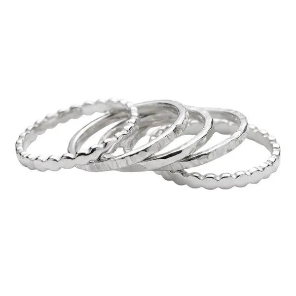 MELT'M JEWELRY Sterling Stackable Ring Set, Five Minimalist Bands - Silver