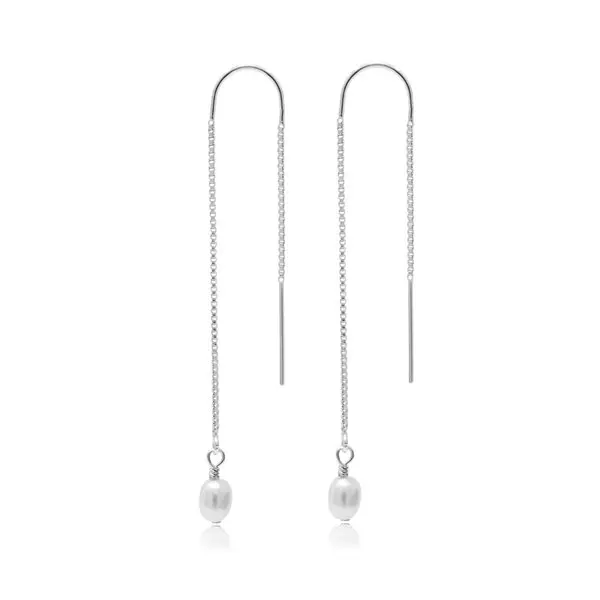 KIRI & BELLE Lola Small Pearl Sterling Chain Threader Earrings - Silver