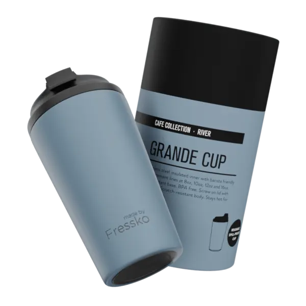 Fressko Grande 16oz / 475ml Reusable Coffee Cup, Stainless Steel River - Blue