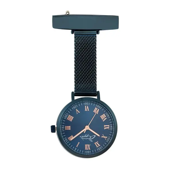 BERMUDA WATCH COMPANY Annie Apple Meraki Rose Gold Mesh Nurse Fob Watch - Blue