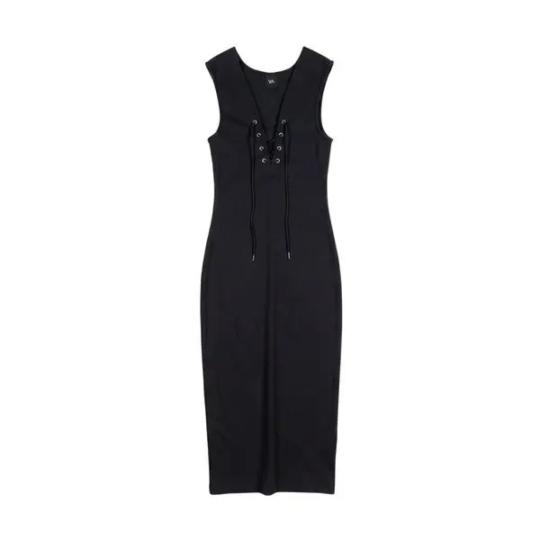 VIRAGO Gutsy Midi Ribbed Dress With Strings - Blue