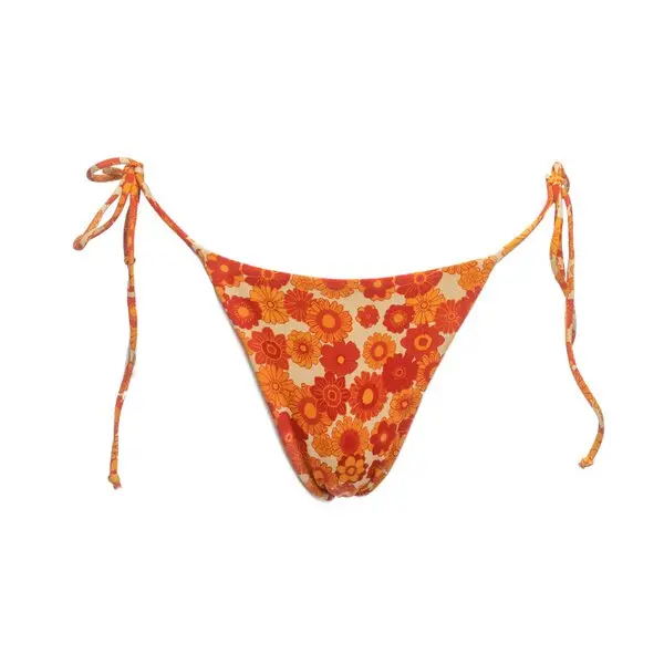 PATTI JANE SWIM Heather's Sunny Floral Tie-up Cheeky Bikini Bottoms - Orange