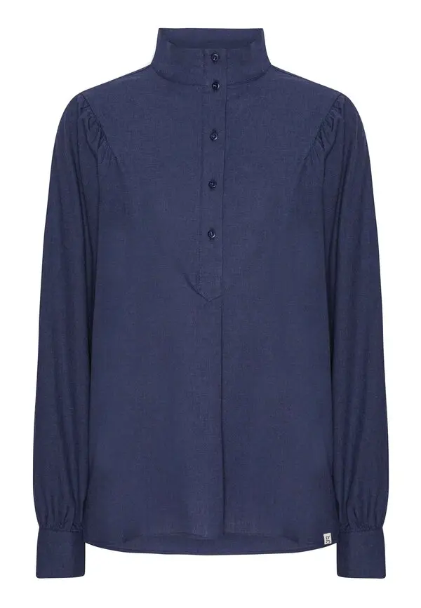 GROBUND Sonja Shirt High Collar In Dark Melange - Blue