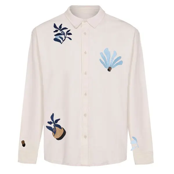 INGMARSON Neutrals Abstract Floral Organic Cotton Shirt Ercu - Beige