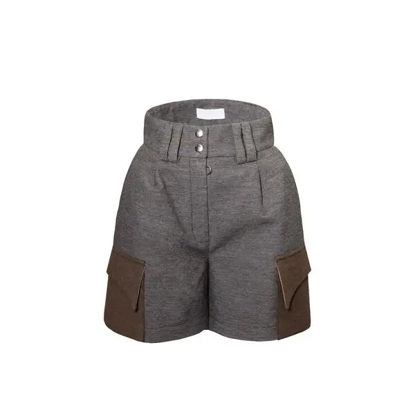 VESTIAIRE D'UN OISEAU LIBRE Neutrals Wool Short Trousers - Brown/gray