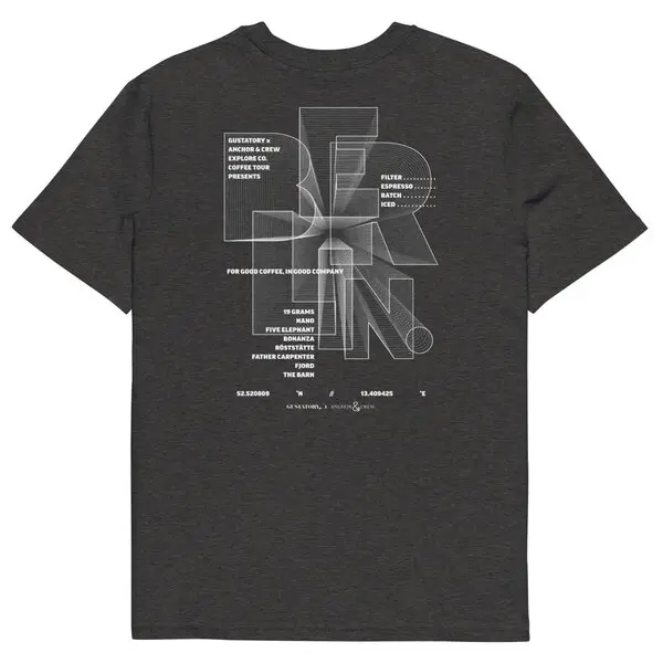 ANCHOR & CREW Heather Gustatory Berlin Coffee Scene Organic Cotton Embroidered T-shirt - Black