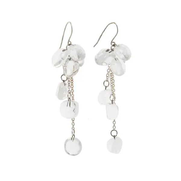 LAURA DAILI Neutrals / Whispers Of Rain – Long Cluster Earrings - Silver