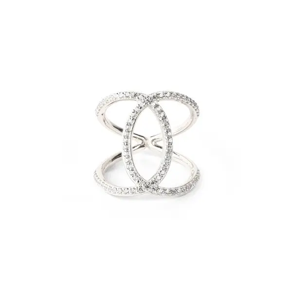 SEVEN SAINTS Ascension Criss Cross Ring, White Rhodium Over Sterling White Topaz - Silver