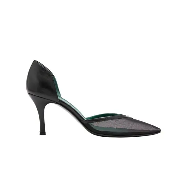 FLORRIE Cate D'orsay Mesh & Leather 75mm Pump - Black