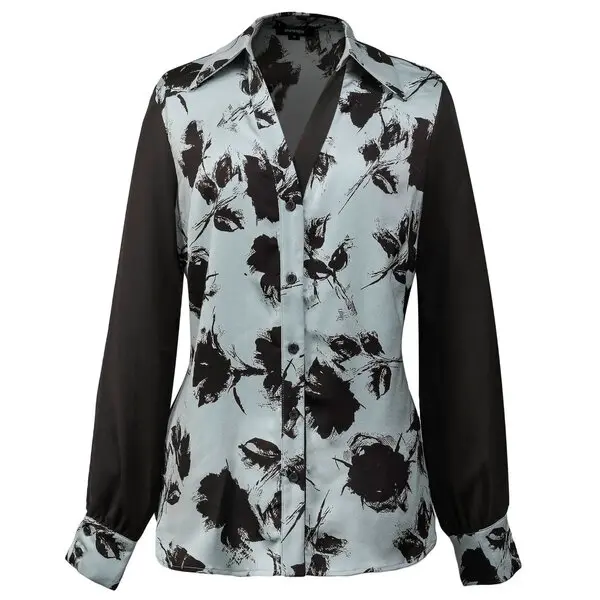 SMART AND JOY Bi-material Flower Print Shirt - Blue