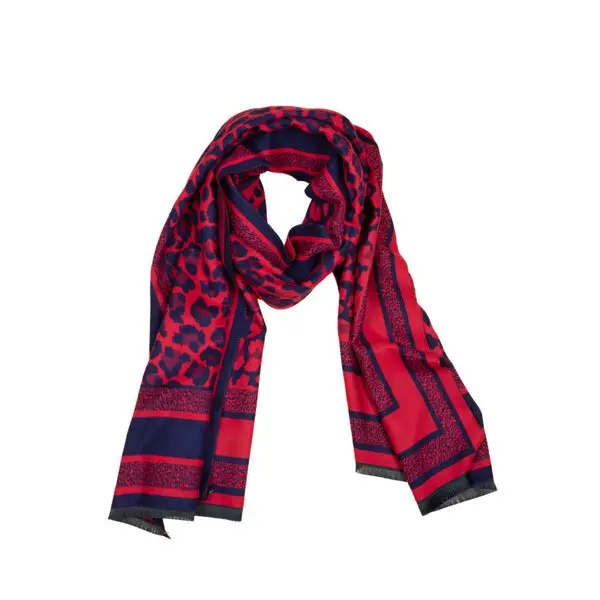 Saachi Reversible Leopard Pattern Crimson Scarf - Red