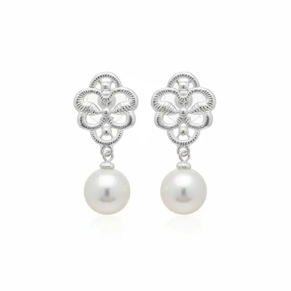 ANGEL BAROCCO Lace Stylish Earrings – Gold & With Pearl Drop - Silver