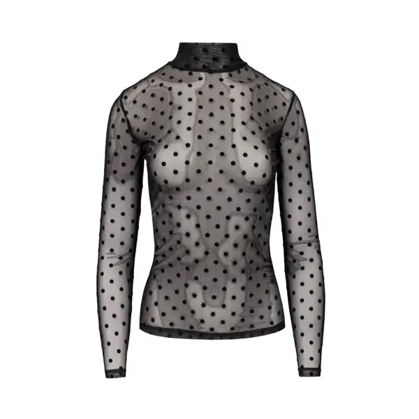 OH!ZUZA NIGHT&DAY Polka Dot Sheer Blouse With Turtleneck - Black