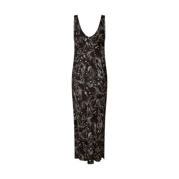 LILY ROU Silk Ray Scoop Midi Slip Dress - Black