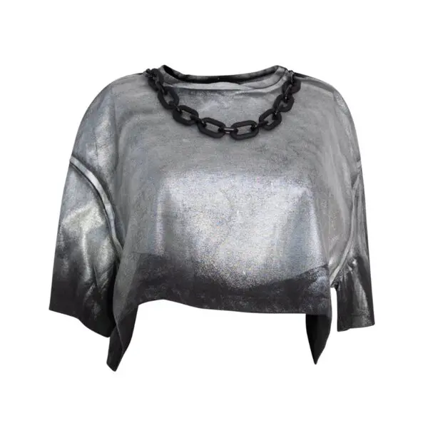 CIRCULAR PATH Silver / Black Necklace Crop T-shirt Metallic-black - Silver/black