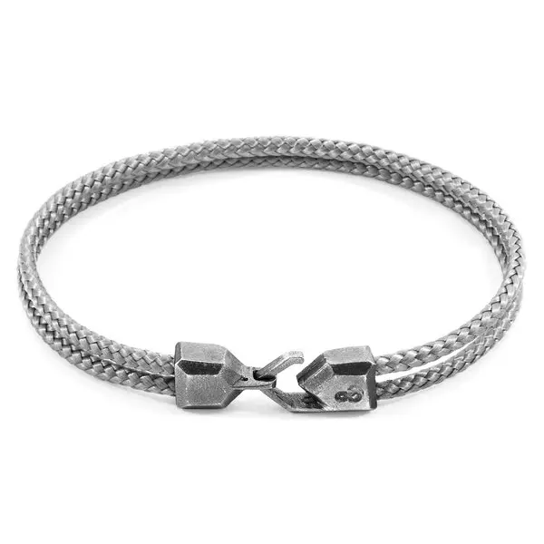 ANCHOR & CREW Silver / Grey Classic Grey Cromer Silver & Rope Bracelet - Silver/grey