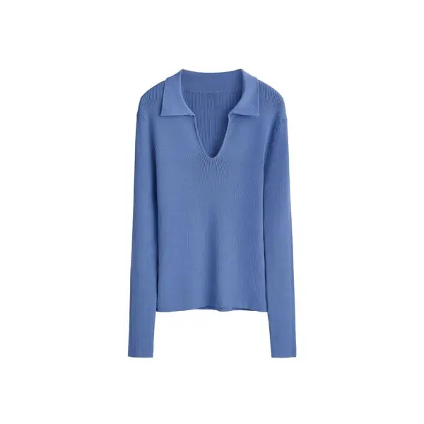 VICTORIA PAULSEN Samantha Long Sleeve Knit Polo - Blue