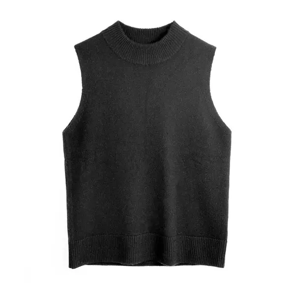 ZENZEE Cashmere Mockneck Sleeveless Top - Black