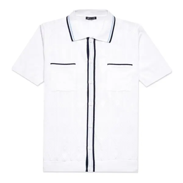 EIGHT X Blue / White The Chandler Knit Polo Shirt White - Blue/white