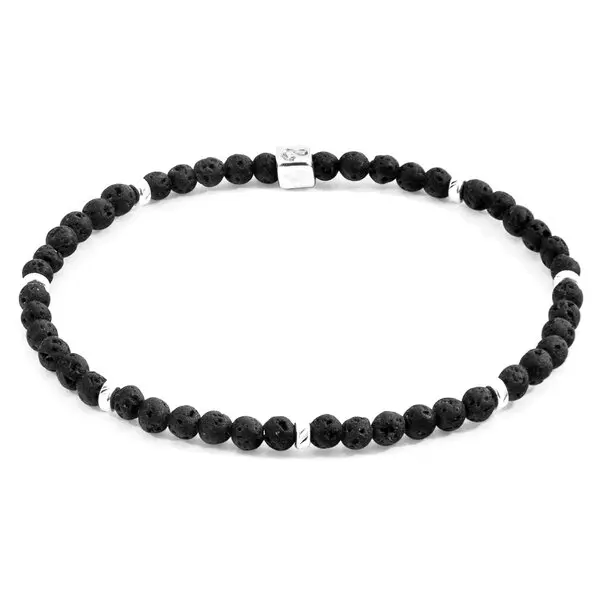 ANCHOR & CREW Black / Silver Black Lava Tekapo Silver & Stone Bracelet - Black/silver