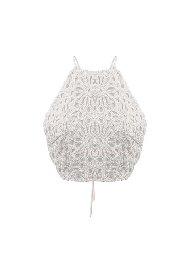 AMY LYNN Bonnie Crochet Halter Top - White