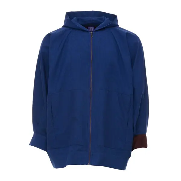 MOE Zip Hooded Jacket With Burgundy Cuff - Blue
