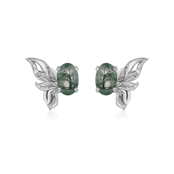 AZURA JEWELRY NEW YORK Sylphae Fairie Moss Agate Earrings White Gold Vermeil - Silver