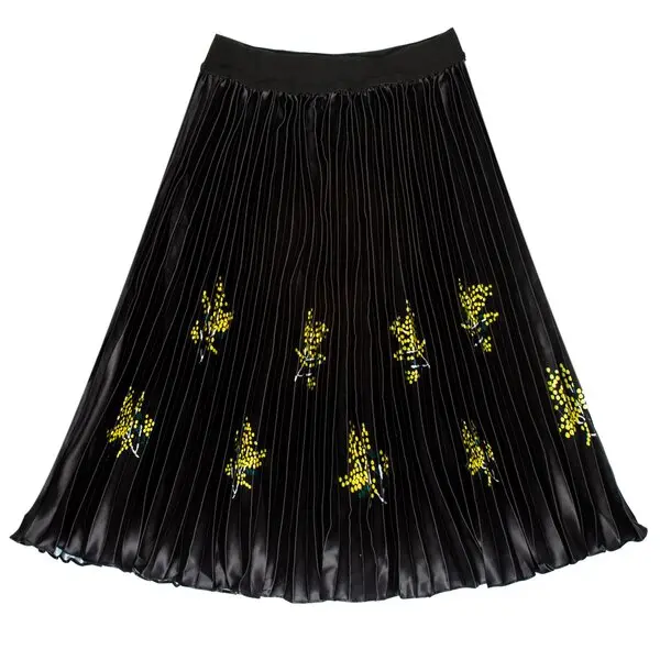 ROCH PEREL Winter Flower Print Pleated Skirt - Black