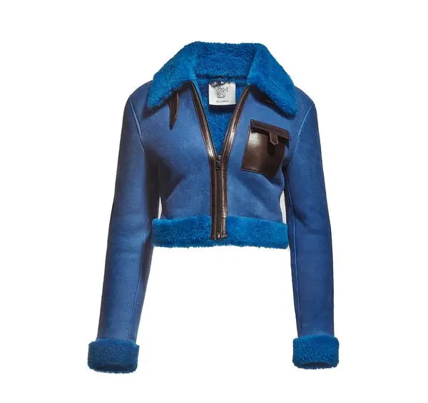 MAISON SEL Leather Jacket With Shearling And Brown Leather Utility Details - Blue