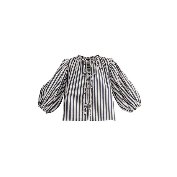 PAISIE Tie Front Puff Sleeves Blouse In Cream And - Black