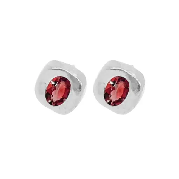 AMY DELSON JEWELRY Red / Silver Stella Red Garnet Sterling Silver Stud Earrings - Red/silver