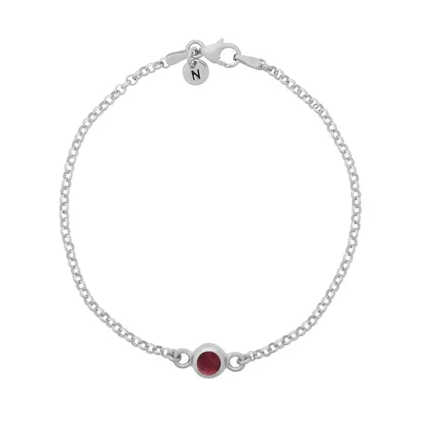 NELLOU JEWELLERY Garnet Birthstone Gem Dot Bracelet Sterling Silver January - Red