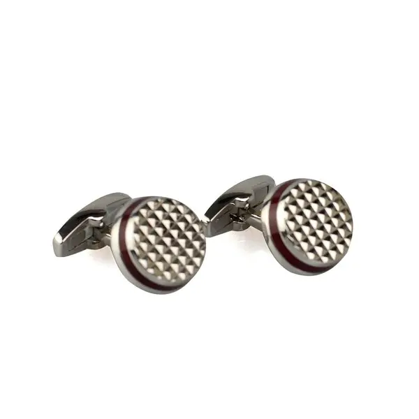 DAVID WEJ Red / Silver Silver Round Gem Cufflinks – Wine - Red/silver