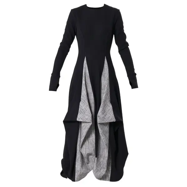 METAMORPHOZA Two-toned Maxi Dress With Thumbhole Sleeves - Black