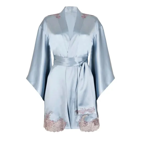 EMMA HARRIS Luxury Silk Kimono Style Robe - Blue