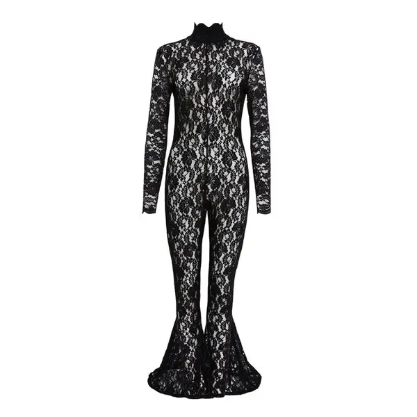 SARAH REGENSBURGER Wicked Lace Catsuit Flared - Black