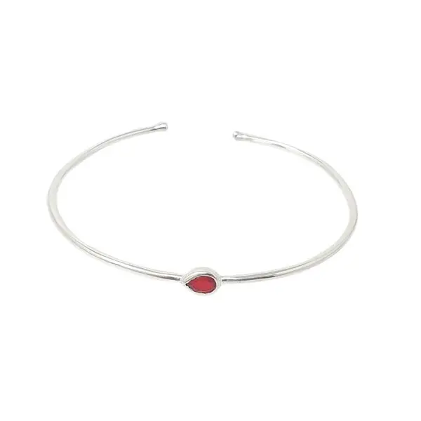 HARFI Silver / Red Minimalist Sterling Silver Garnet January Birthstone Bangle Bracelet - Silver/red