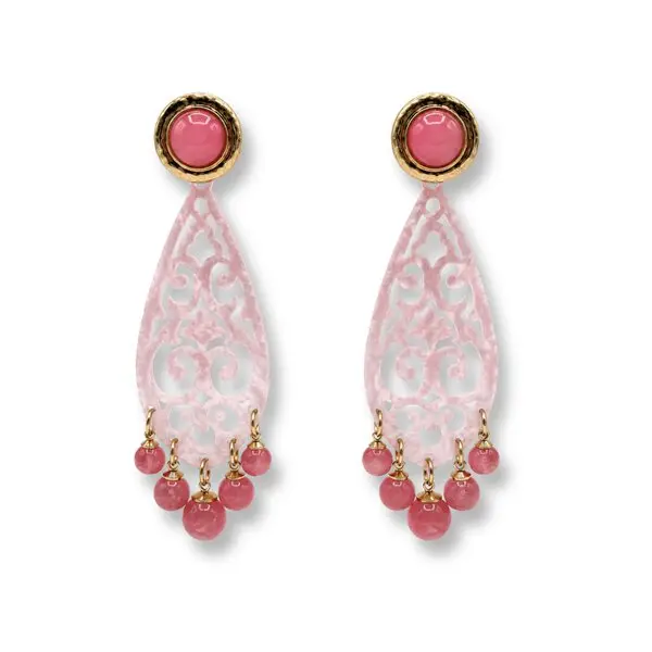 MICHAEL NASH JEWELRY Amelia Rose Earrings With Rose Quartz Drops Earrings - Pink