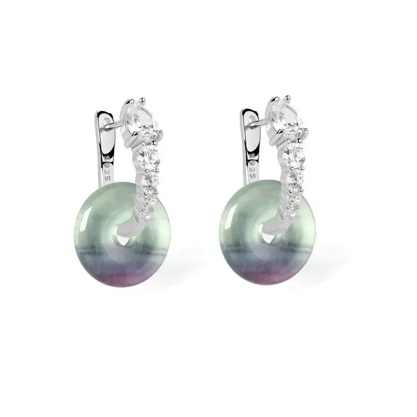 FREQNC ATELIER Ouroboros Earrings Fluorite Third Eye Chakra - Gray/green