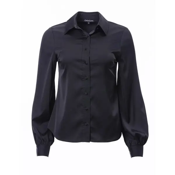 CARLOSLINES Button Down Long Sleeve Shirt In Solid - Black